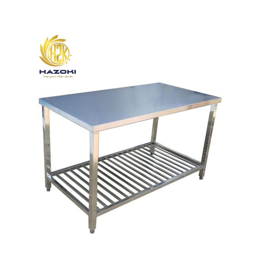 Bàn chặt thịt inox 1000×600 mm (có lót gỗ) - Hazoki